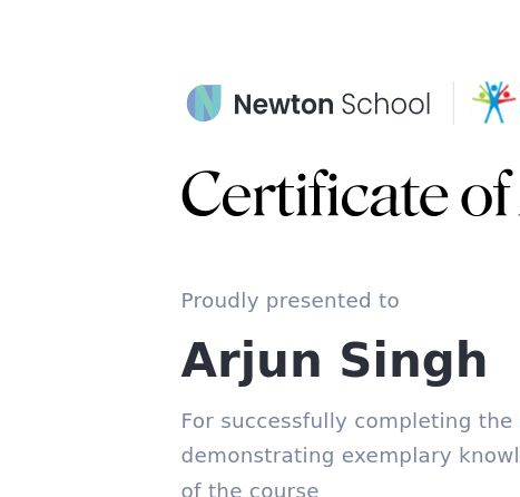 Arjun Singh got certified! | Newton School