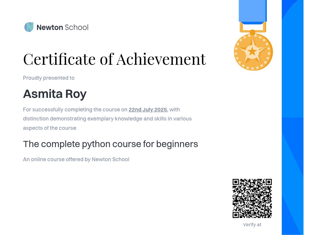 Asmita Roy got certified! | Newton School