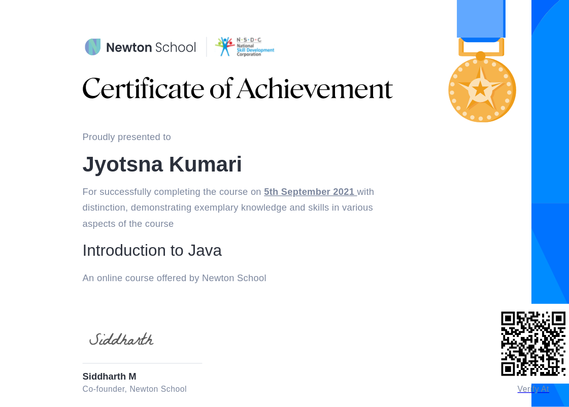 Jyotsna Kumari got certified! | Newton School