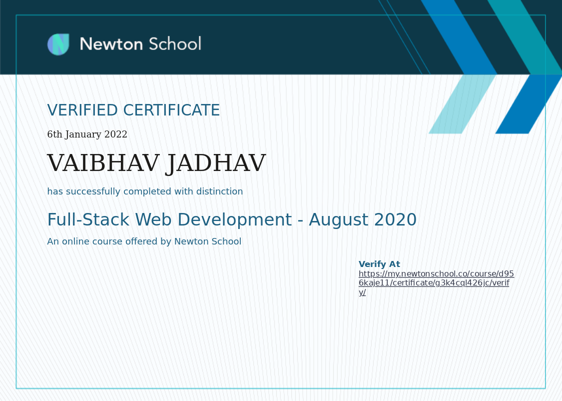 VAIBHAV Jadhav got certified! | Newton School
