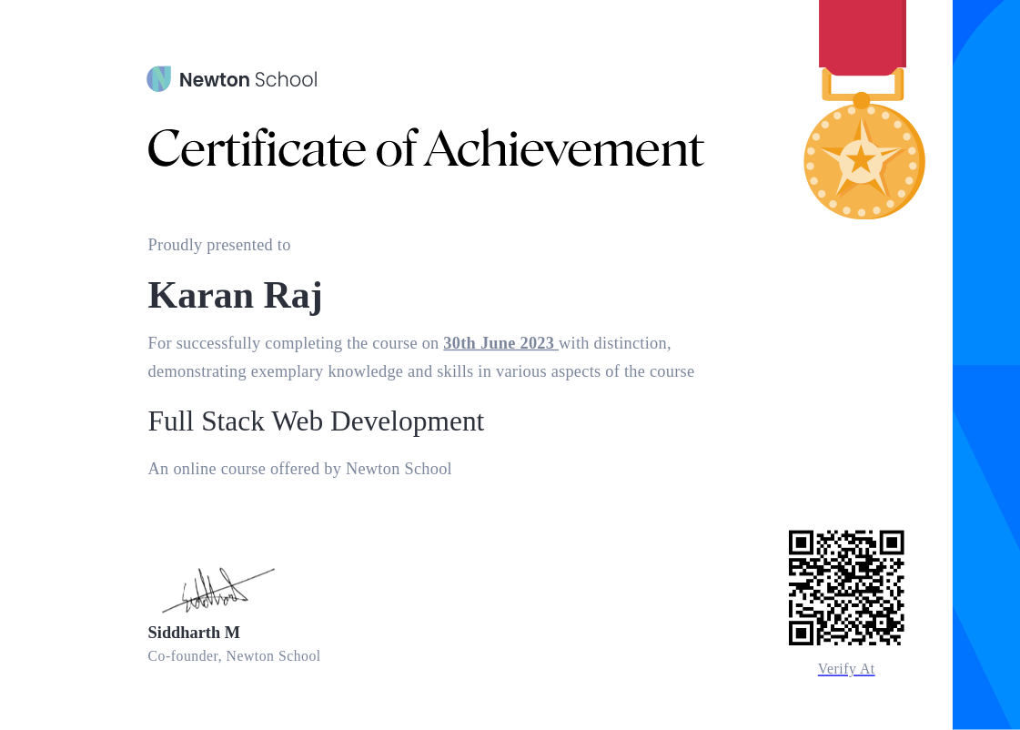 "Karan Raj got certified!"