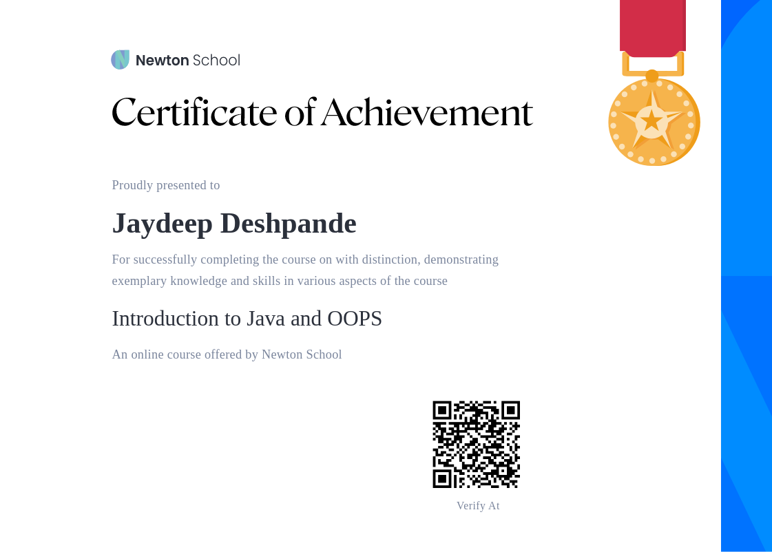 jaydeep Deshpande got certified! | Newton School