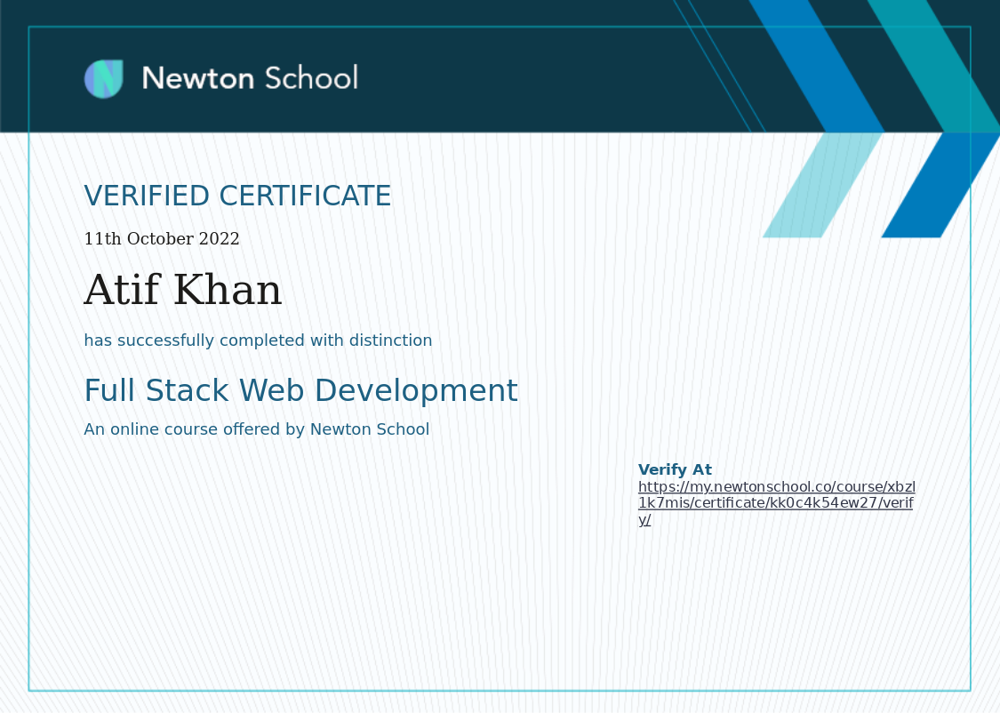atif Khan got certified! | Newton School
