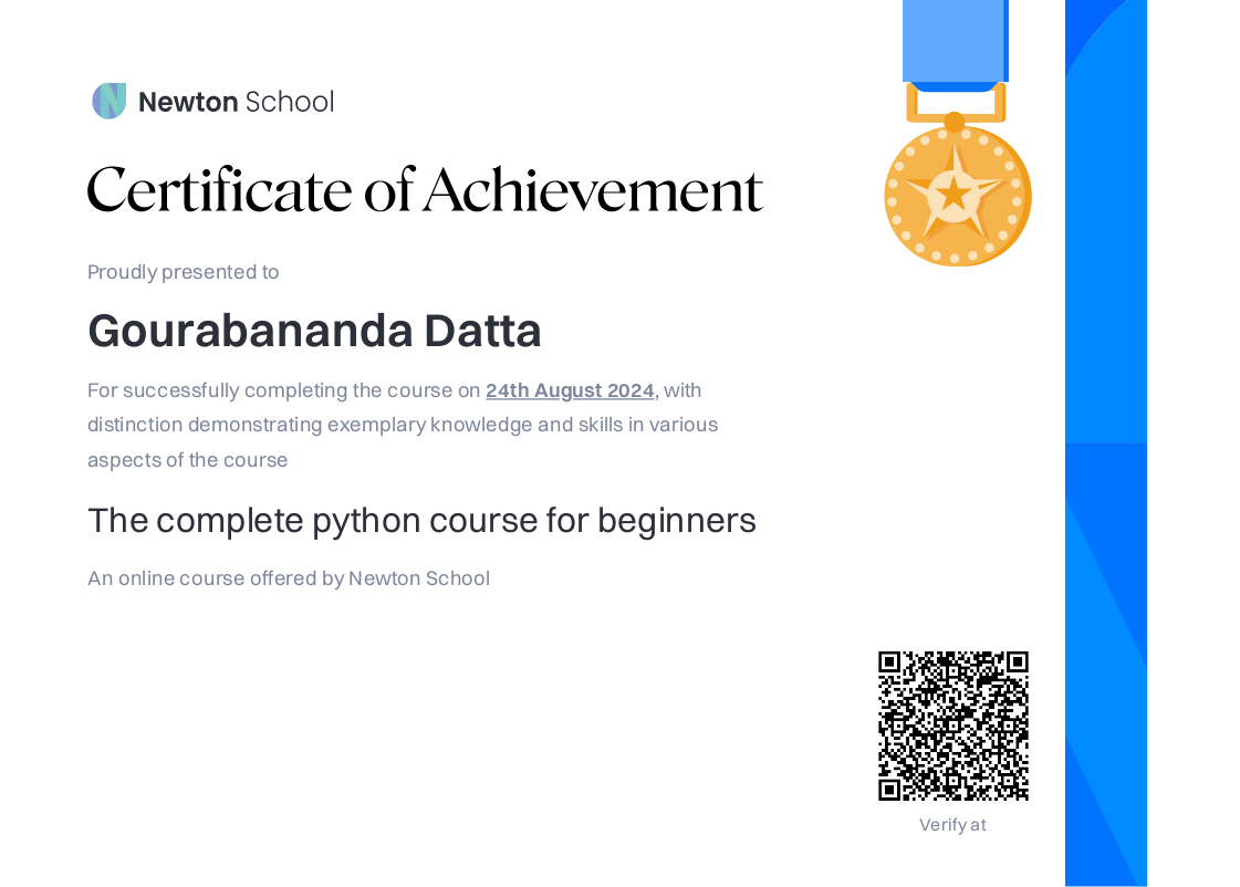 Gourabananda Datta got certified! | Newton School