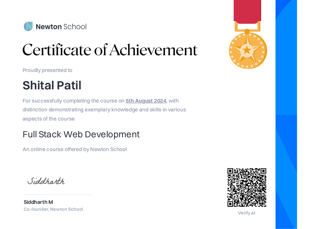 Shital Patil got certified! | Newton School