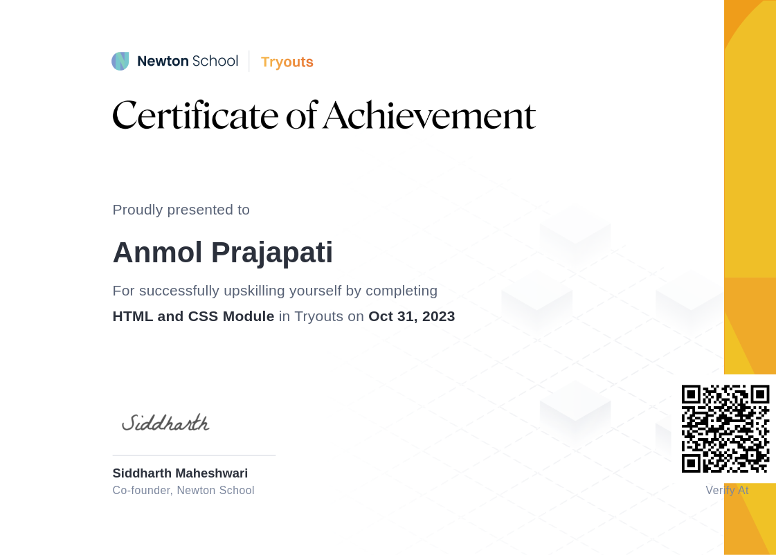 "Anmol Prajapati got certified!"