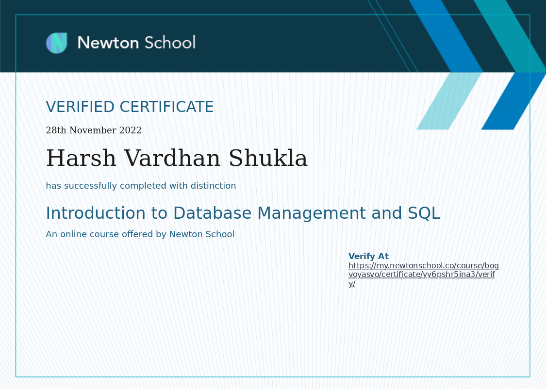 Harsh Vardhan Shukla got certified! | Newton School