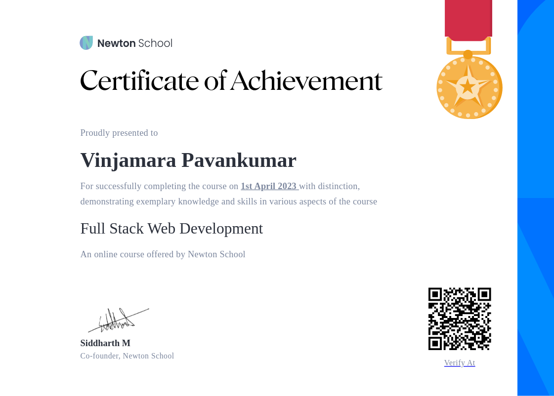 "Vinjamara Pavankumar got certified!"