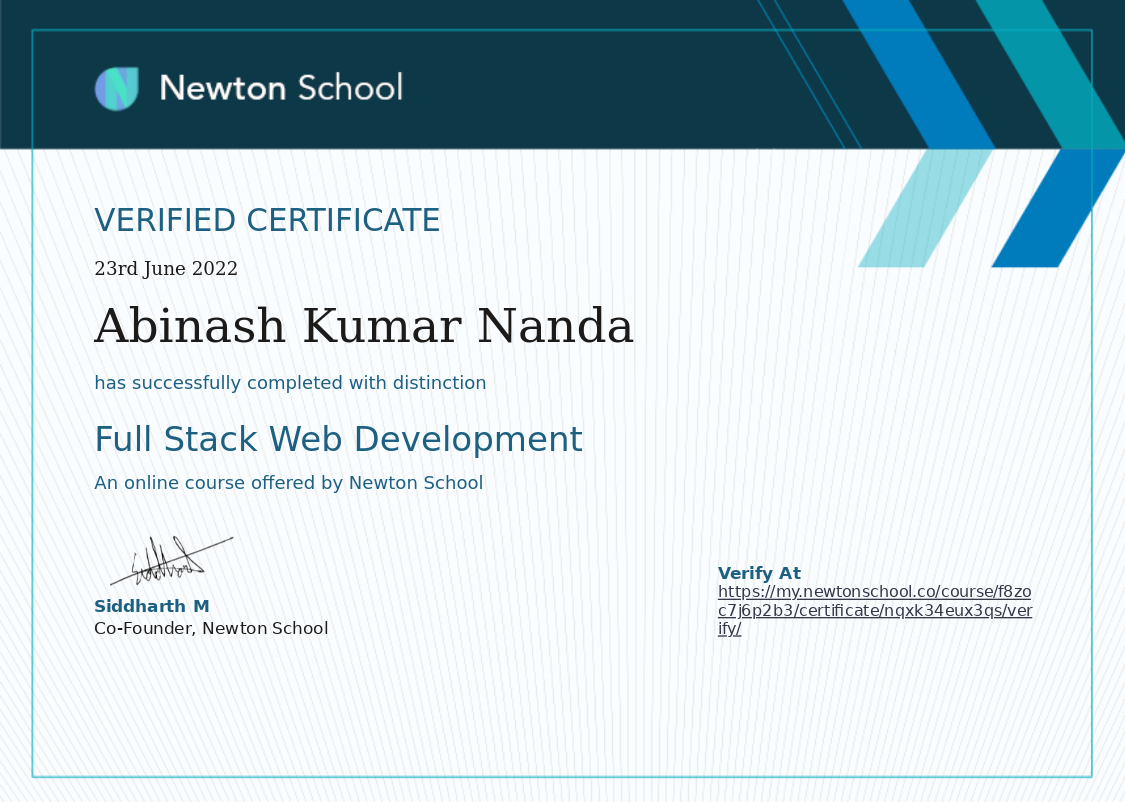 "Abinash Kumar Nanda got certified!"