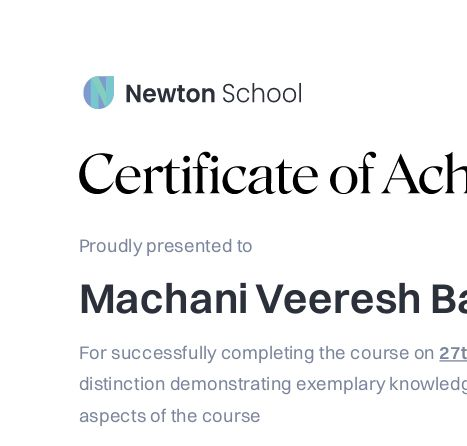 Machani Veeresh Babu got certified! | Newton School