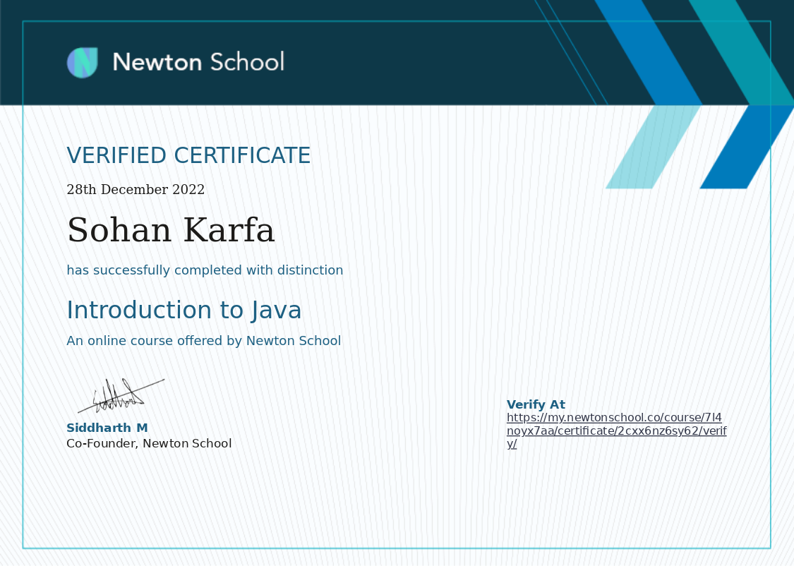 "Sohan Karfa got certified!"