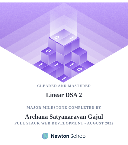 "Archana Satyanarayan Gajul successfully cleared the Linear DSA 2 ...