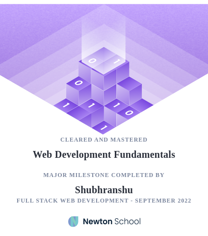 "Shubhranshu successfully cleared the Web Development Fundamentals ...